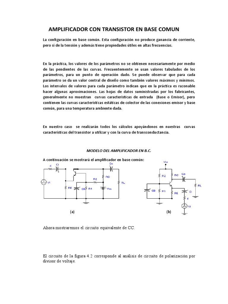 Amplificador Con Transistor en Base Comun | PDF | Transistor | Electricidad