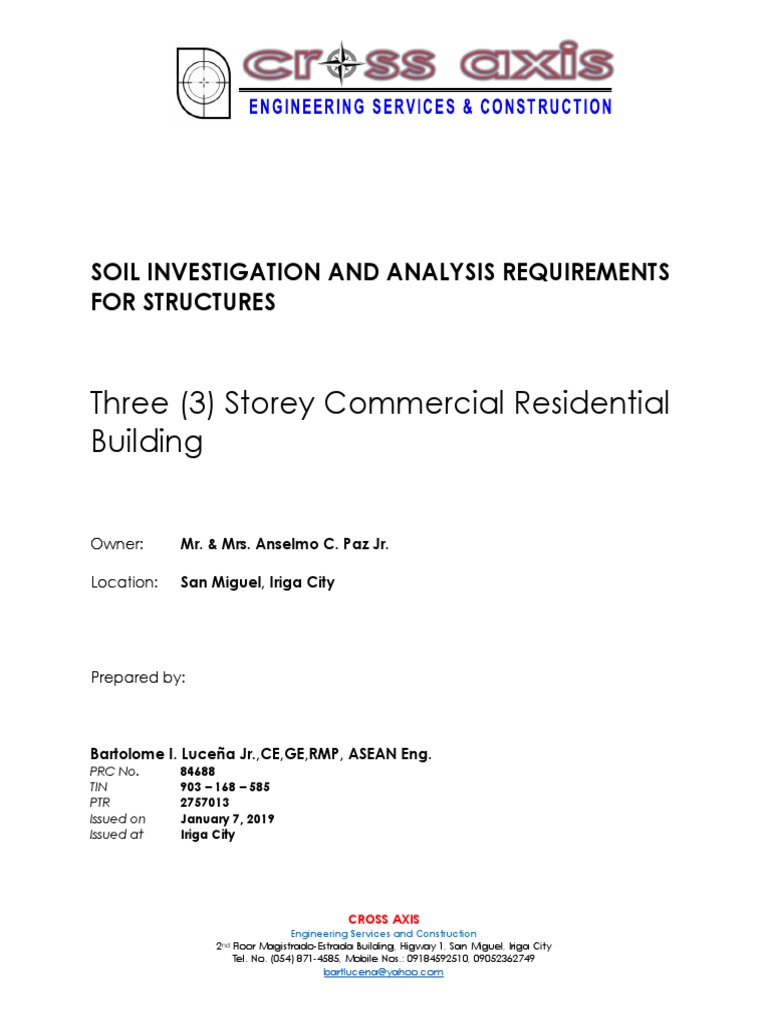 Three (3) Storey Commercial Residential Building: Soil Investigation and Analysis Requirements ...