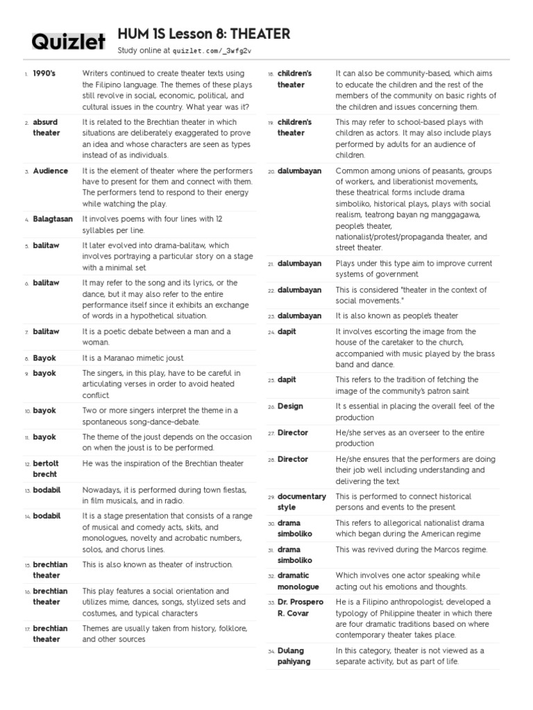 Theater Quiz | PDF | Puppets | Theatre