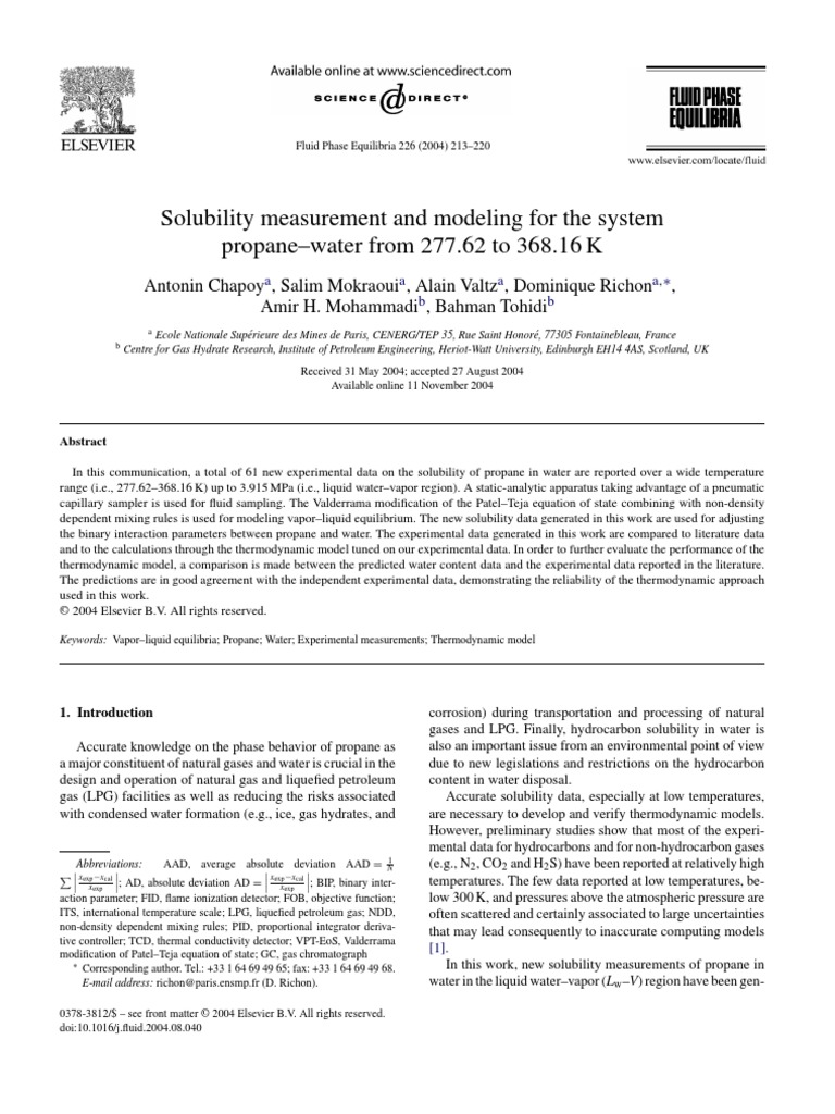 Solubility Measurement and Modeling For Propane | PDF | Phase (Matter ...
