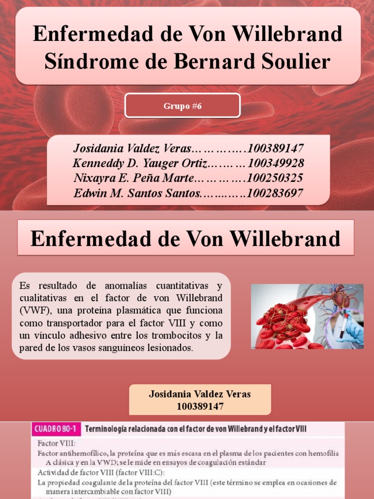 Enfermedad de Von Willebrand Síndrome de Bernard Soulier Grupo #6 | PDF | Plaqueta | Coagulación