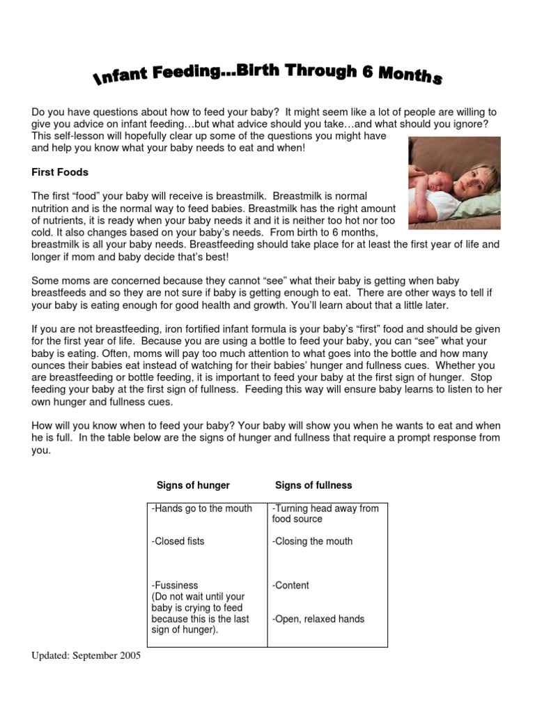 Infant Feeding Birth To 6 Months Self-Paced Lesson | PDF ...