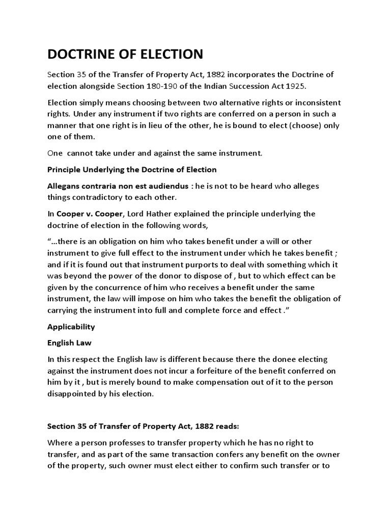 Doctrine of Election PDF | PDF | Property | Equity (Law)