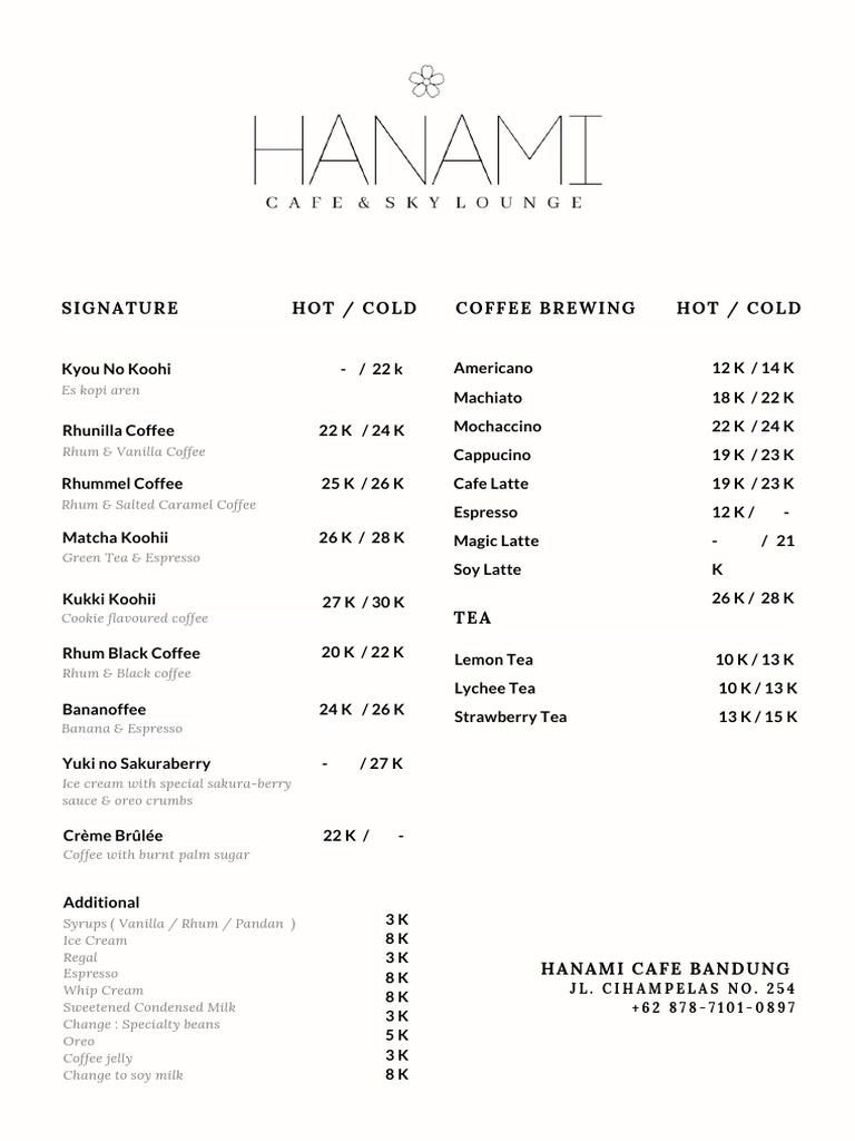 Hanami Cafe & Sky Lounge Menu | PDF | Coffee | Foods