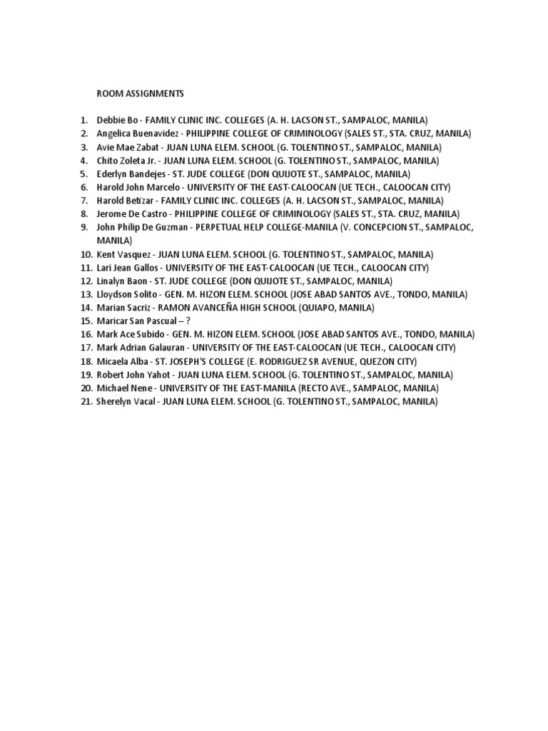 Room Assignments | PDF