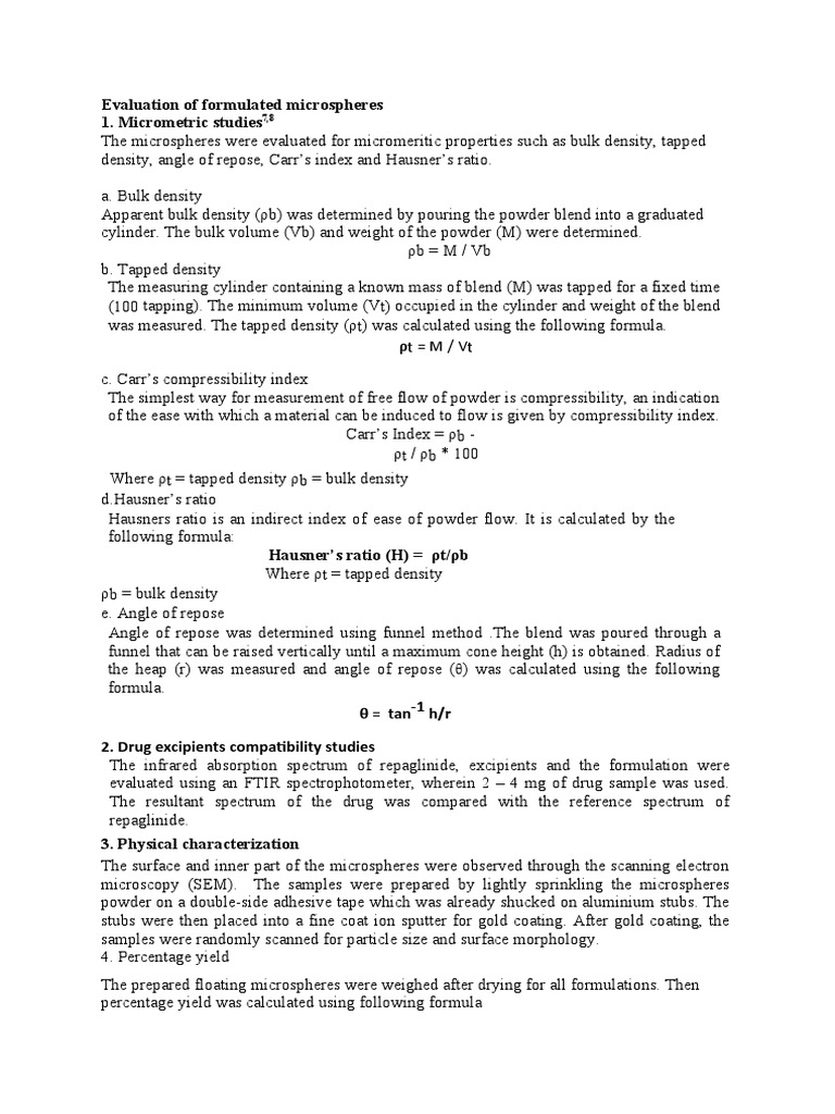 Evaluation of Formulated Microspheres 1. Micrometric Studies | PDF ...