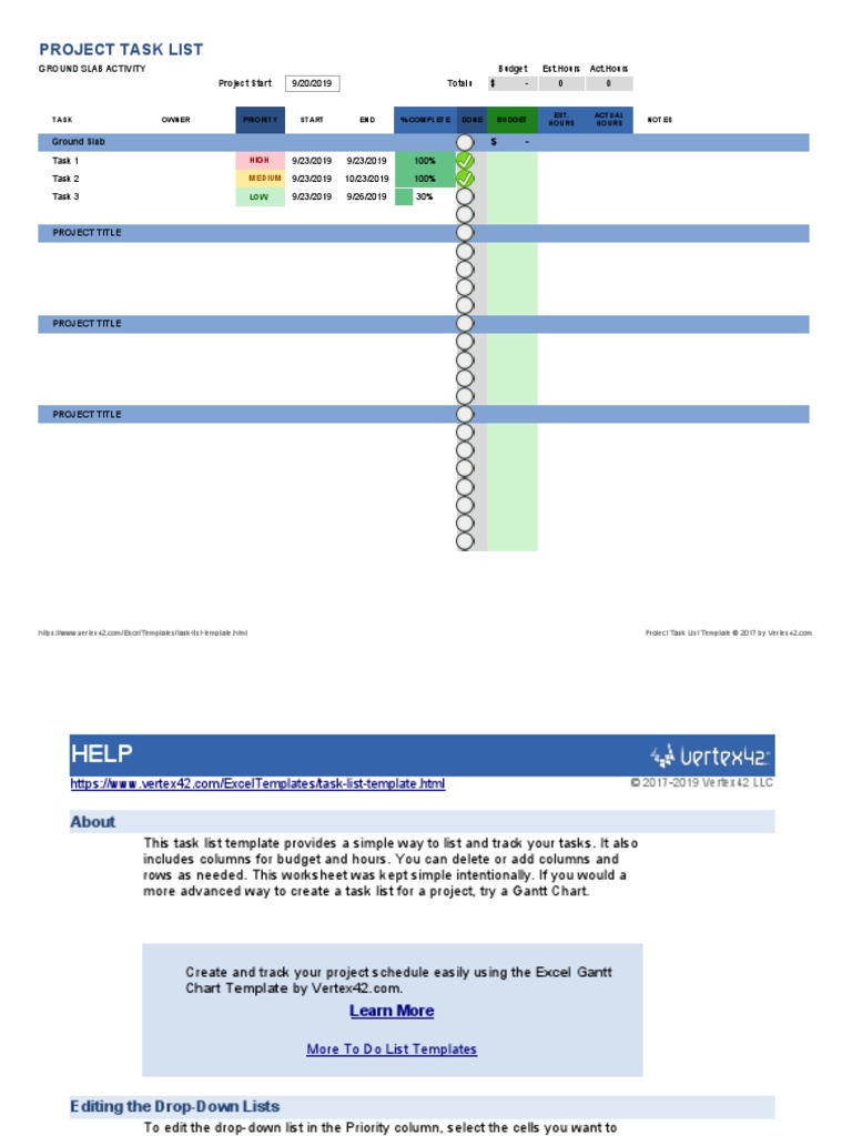 Project Task List Template | PDF | Worksheet | Spreadsheet