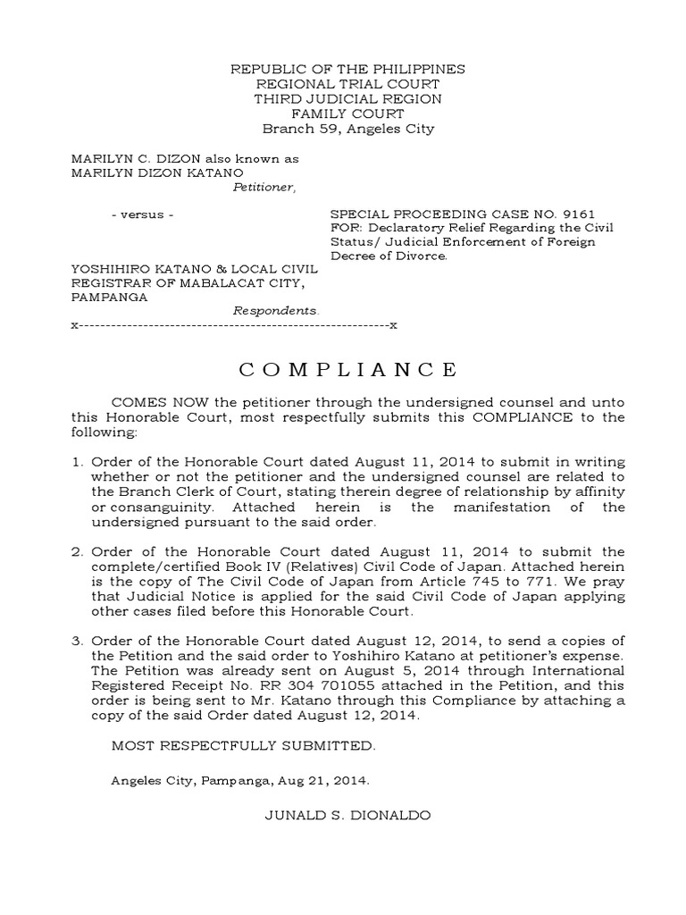 Compliance For Petition For Annulment | PDF | Affidavit | Virtue