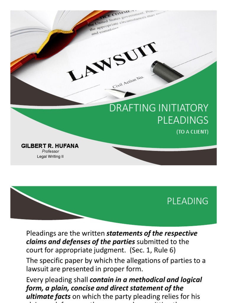 Drafting Initiatory Pleadings: Gilbert R. Hufana | PDF | Pleading ...