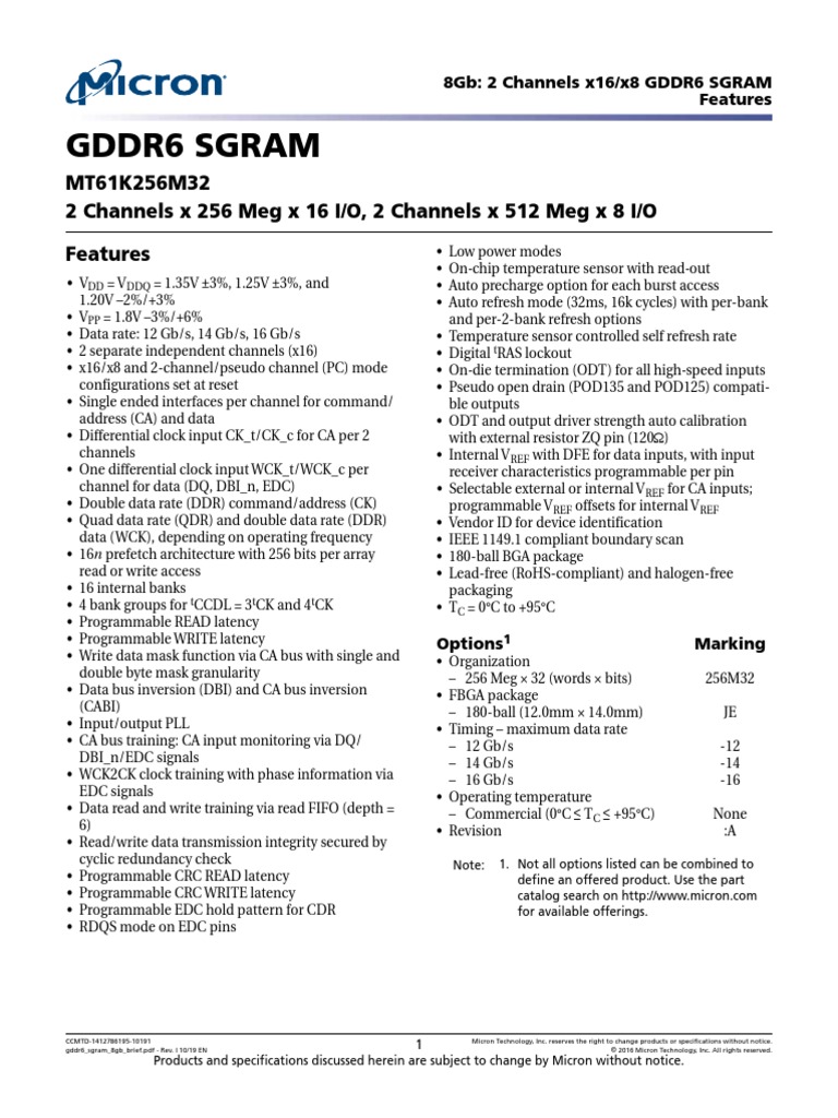 gddr6 Sgram 8gb Brief | PDF | Computer Data | Computer Engineering
