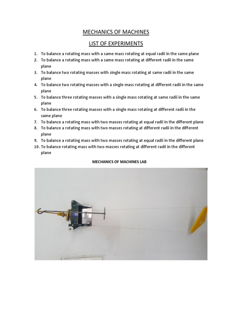 Mechanics of Machines List of Experiments | PDF