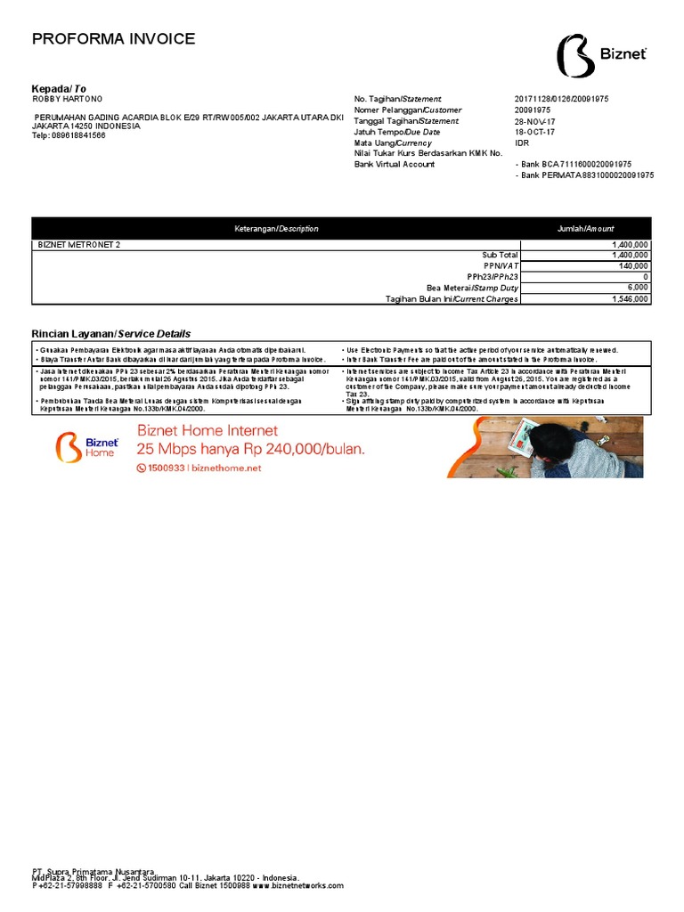 Invoice Tagihan Biznet Bulan Ini | PDF | Pembayaran | Pasar (Ekonomi)