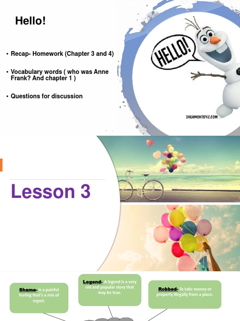 Hello!: - Recap-Homework (Chapter 3 and 4) - Vocabulary Words (Who Was ...