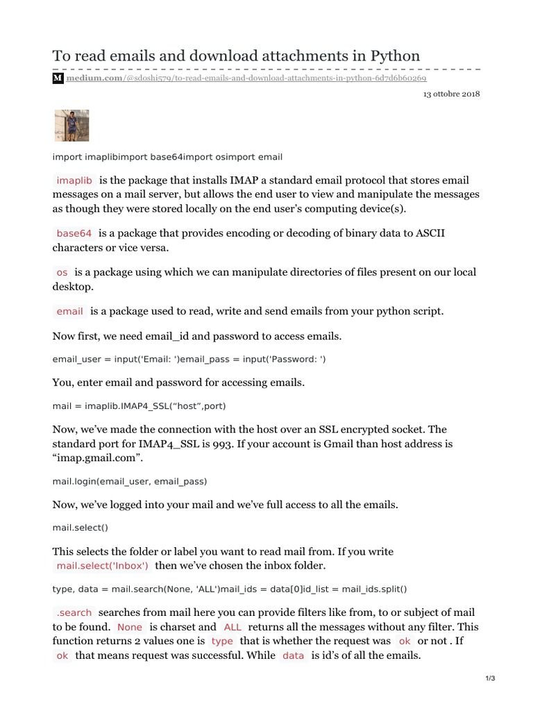 Python - To Read Emails and Download Attachments | PDF | Computing ...