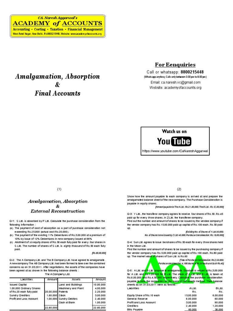 03 Amalgamation and Final Accounts of Companies | PDF | Equity (Finance ...