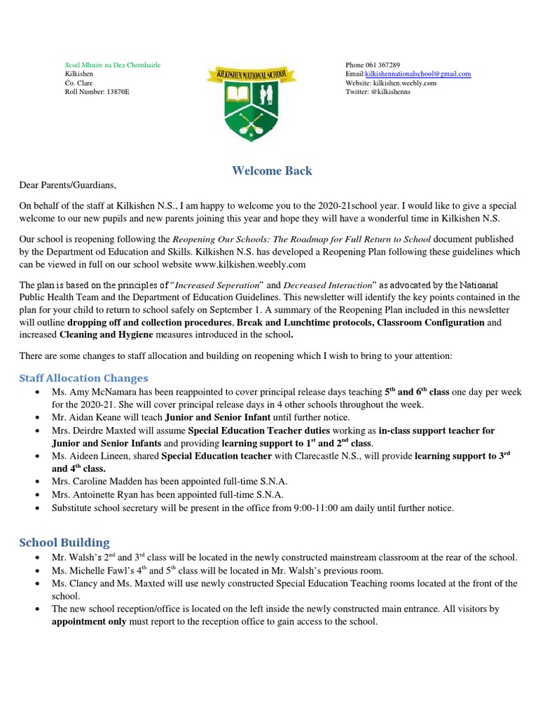 Welcome Back Letter To Parents September 2020 | PDF