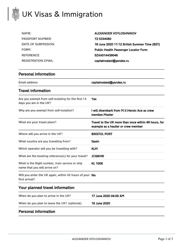 UK Passenger Locator Form Details | PDF | Travel Visa | Cultural ...