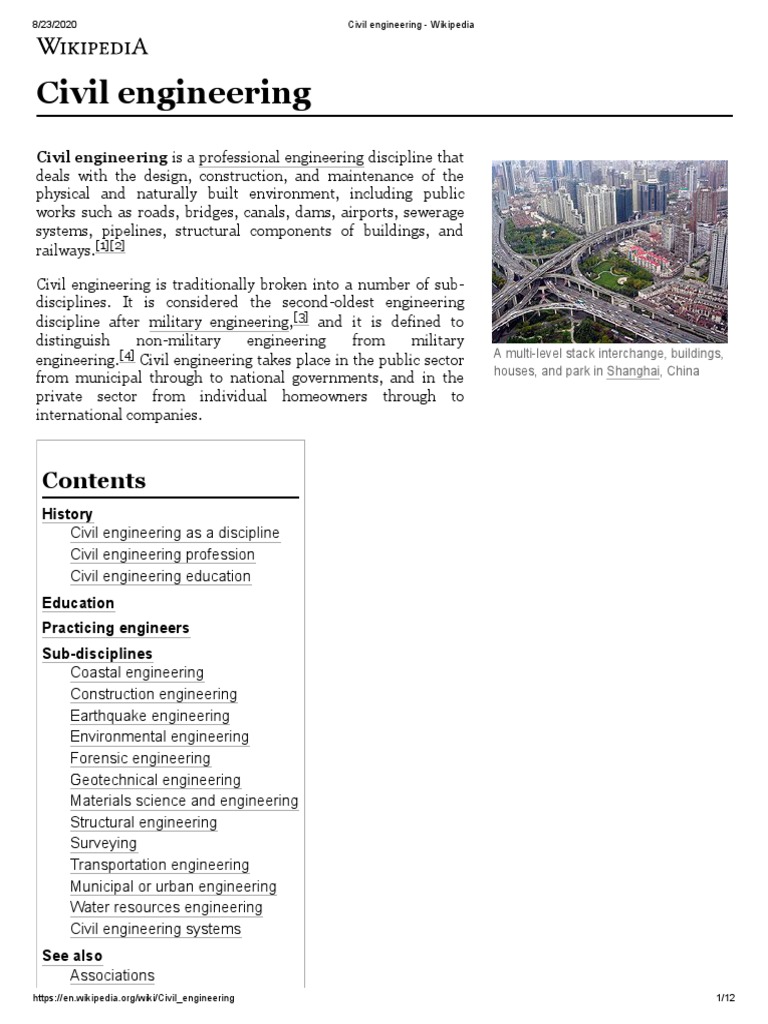 Civil Engineering - Wikipedia | PDF | Civil Engineering | Academic Degree