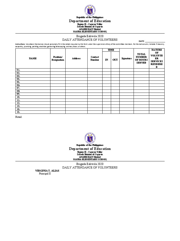 Brigada Attendance Sheet | PDF