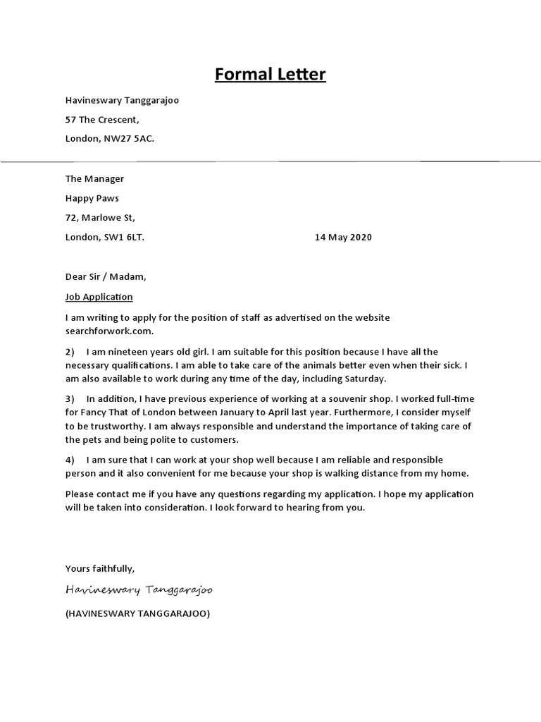 English (Formal Letter) | PDF