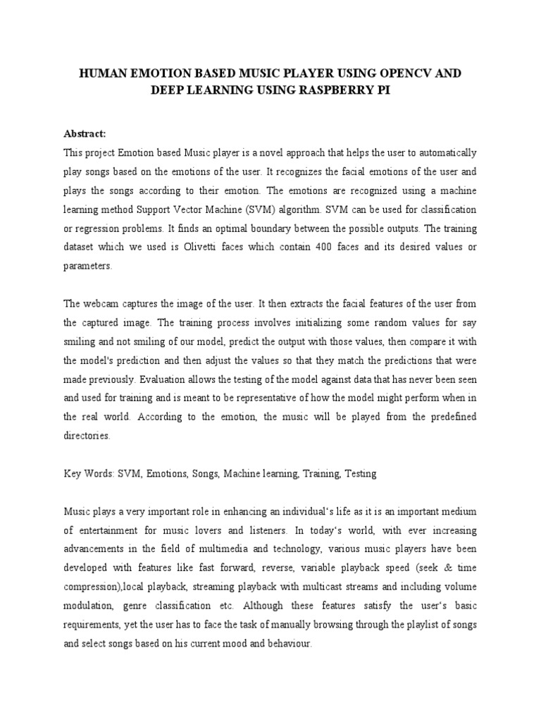 2.human Emotion Based Music Player Using OpenCV and Deep Learning Using Raspberry Pi | PDF ...