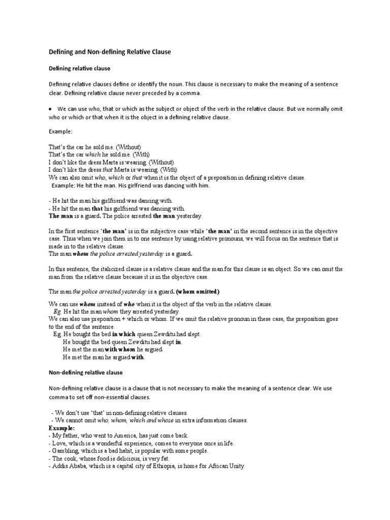 Defining and Non-Defining Relative Clause | PDF | Object (Grammar) | Language Mechanics