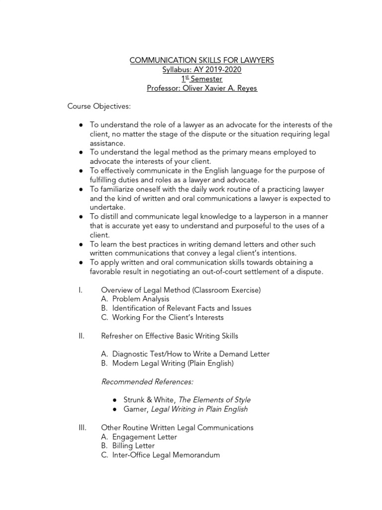 Syllabus - Communication Skills AY2019-2020 | PDF | Lawyer | Government