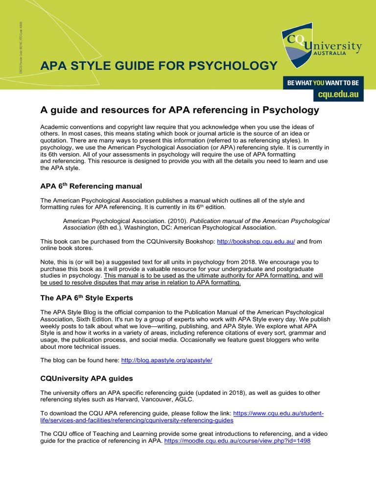 APA Style Guide For Psychology - V1 | PDF | American Psychological ...