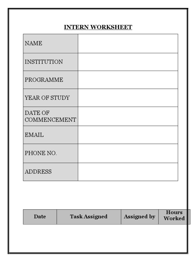 Worksheet Intern | PDF | Career & Growth