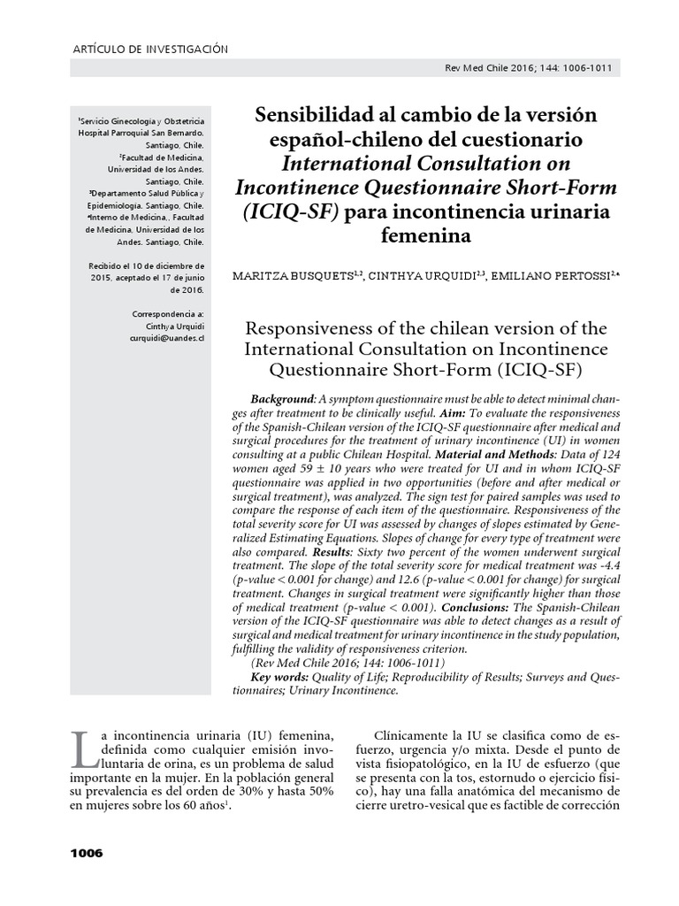 International Consultation On Incontinence Questionnaire Short-Form ...