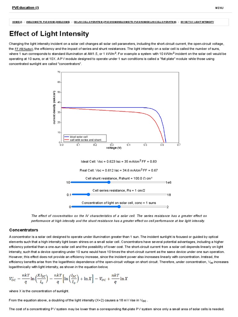 Effect of Light Intensity - PVEducation | PDF | Solar Cell | Renewable ...