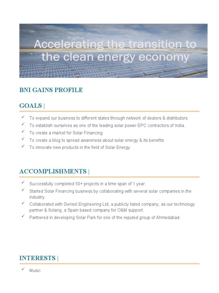 Bni Gains Profile Goals | PDF