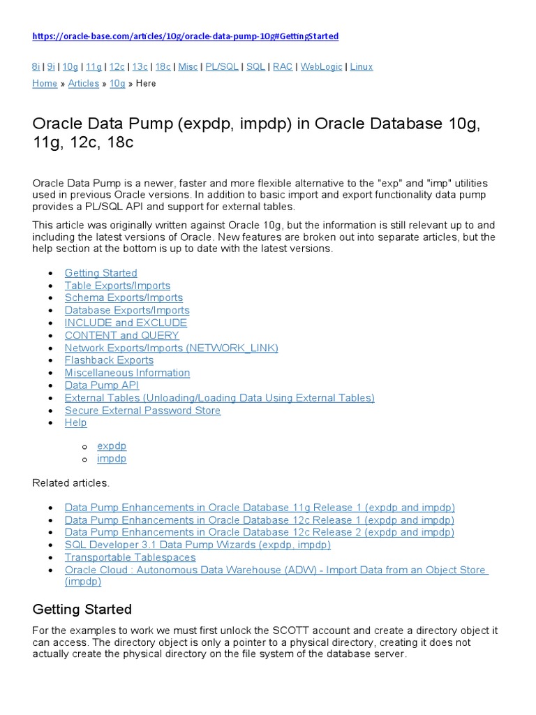 Oracle Data Pump (Expdp, Impdp) in Oracle Database 10g, 11g, 12c, 18c | PDF | Parameter ...
