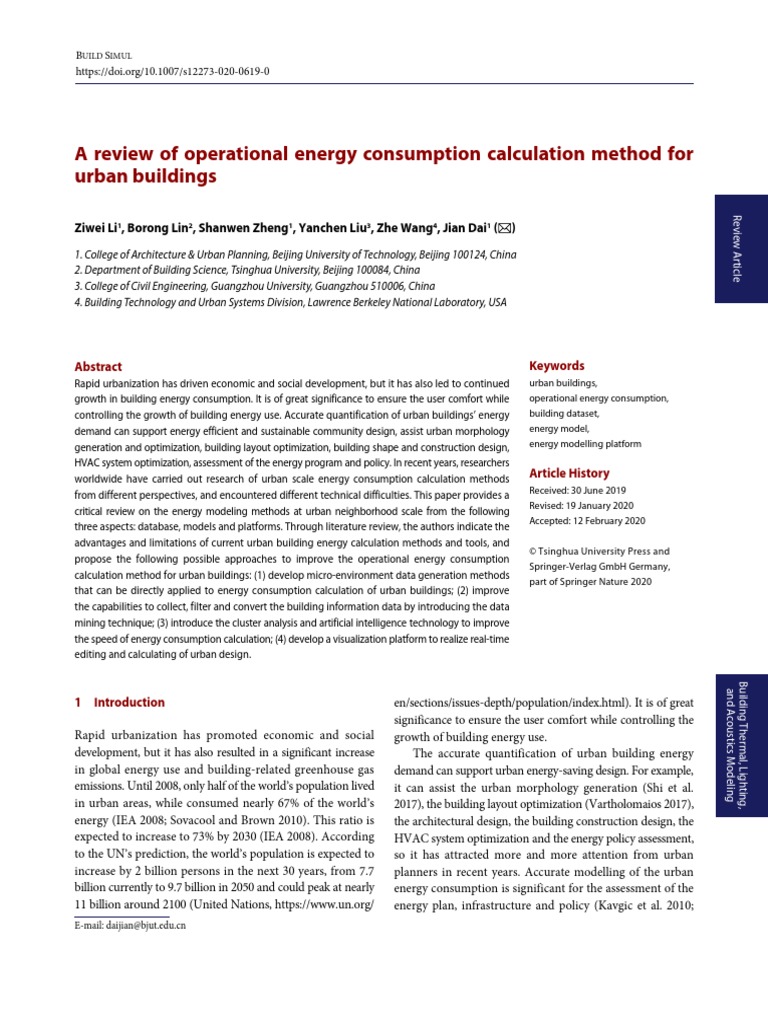 A Review of Operational Energy Consumption Calculation Method For Urban ...