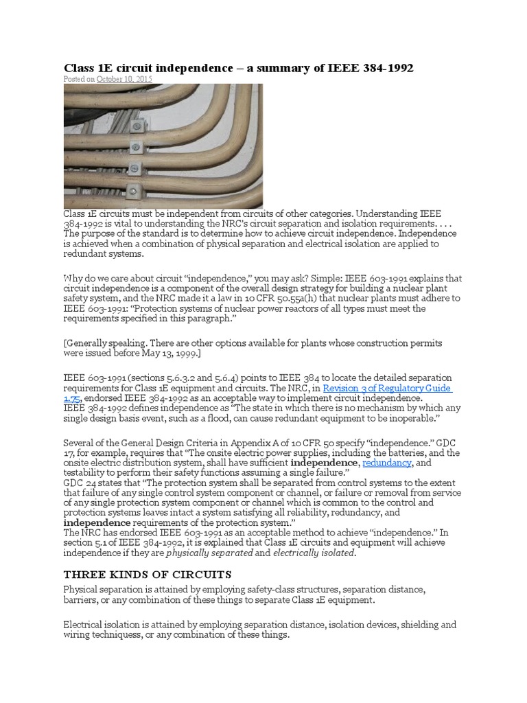Class 1E Circuit Independence | PDF | Fuse (Electrical) | Power Inverter