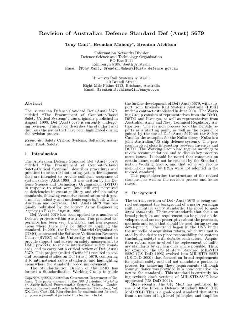 Revision of Australian Defence Standard Def (Aust) 5679: Tony Cant ...