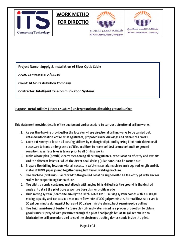 Work Method Statement For Directional Drilling | PDF | Drilling | Pipe ...