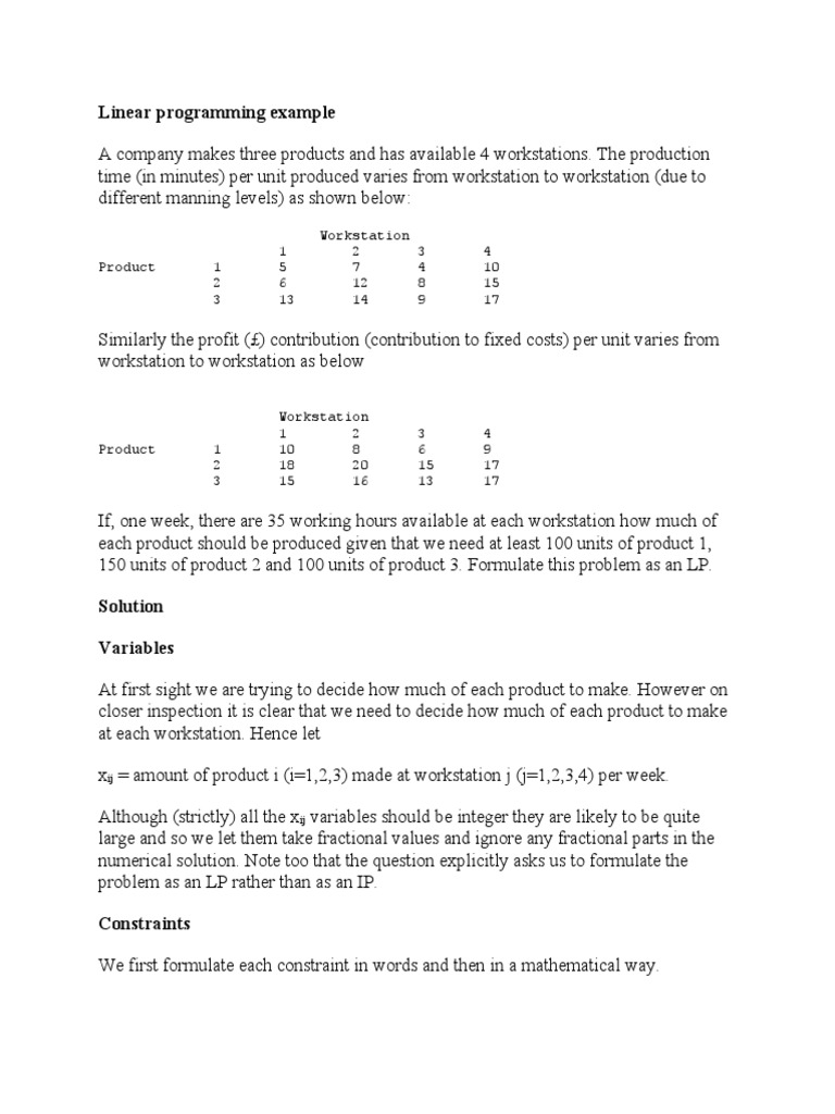 Linear Programming Examples | PDF | Linear Programming | Analysis Linear Programming Examples | PDF | Linear Programming | Analysis