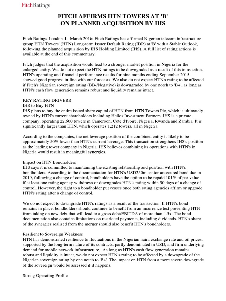 IHS Towers Fitch - Rating - Report - 2016 | PDF | Credit Rating Agency ...