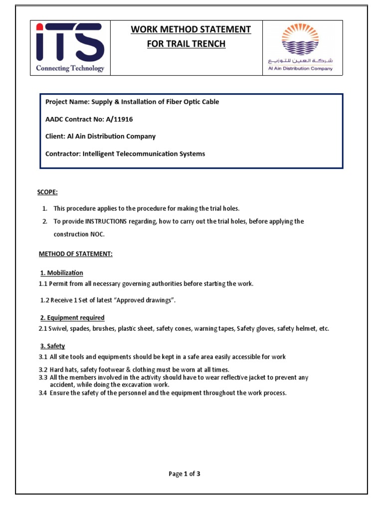 Work Method Statement For Trail Trench | PDF | Economic Sectors | Business