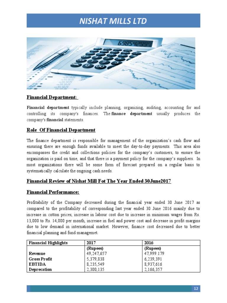 Nishat Mills LTD: Financial Department | PDF | Deferred Tax | Capital Structure
