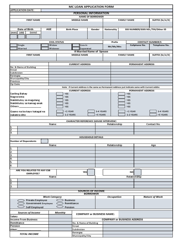 Motorcycle Loan Application Form | PDF | Loans | Credit