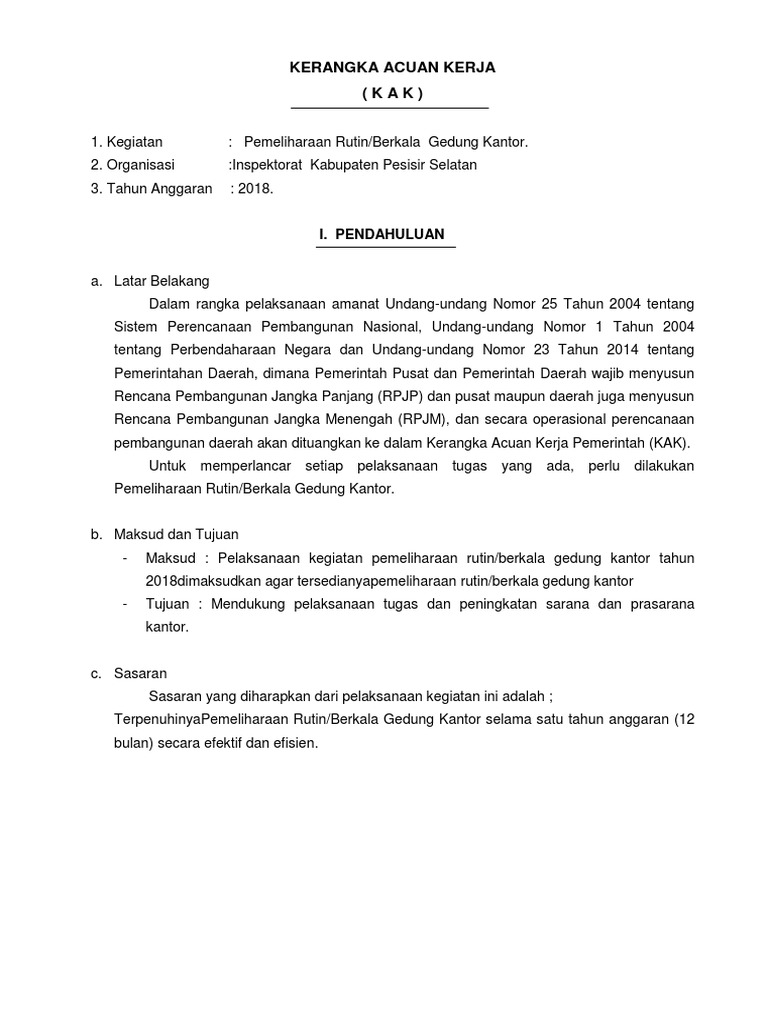 17 KAK Inspektorat 2018 Pemeliharaan Rutin Berkala Gedung Kantor | PDF