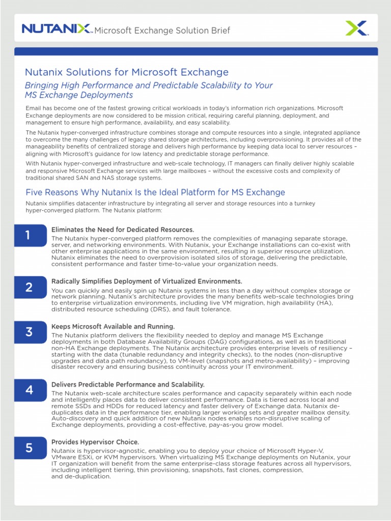 Nutanix Solutions For Microsoft Exchange | PDF | Scalability | Microsoft Exchange Server