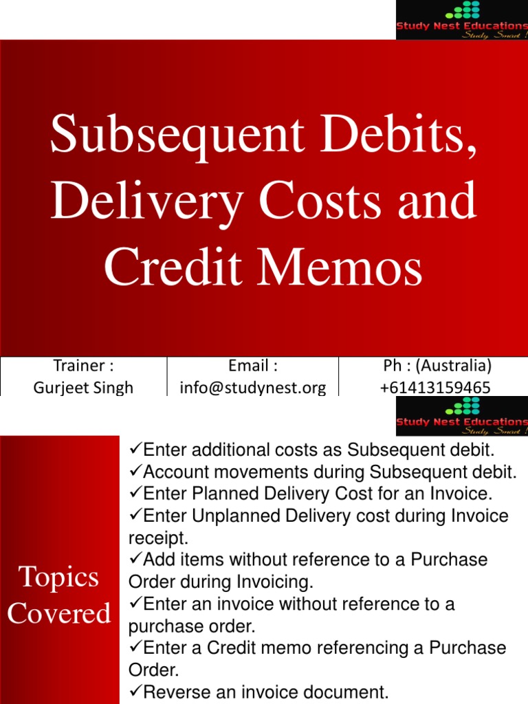 Subsequent Debit, Delivery Cost and Credit Memo | Download Free PDF ...