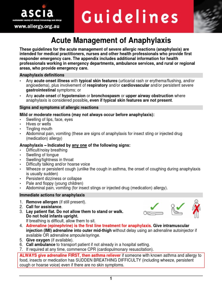 ASCIA HP Guidelines Acute Management Anaphylaxis 2020 | PDF | Allergy | Intravenous Therapy