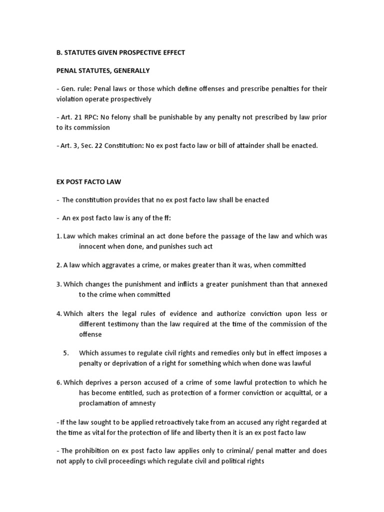 B. Statutes Given Prospective Effect Penal Statutes, Generally | PDF ...