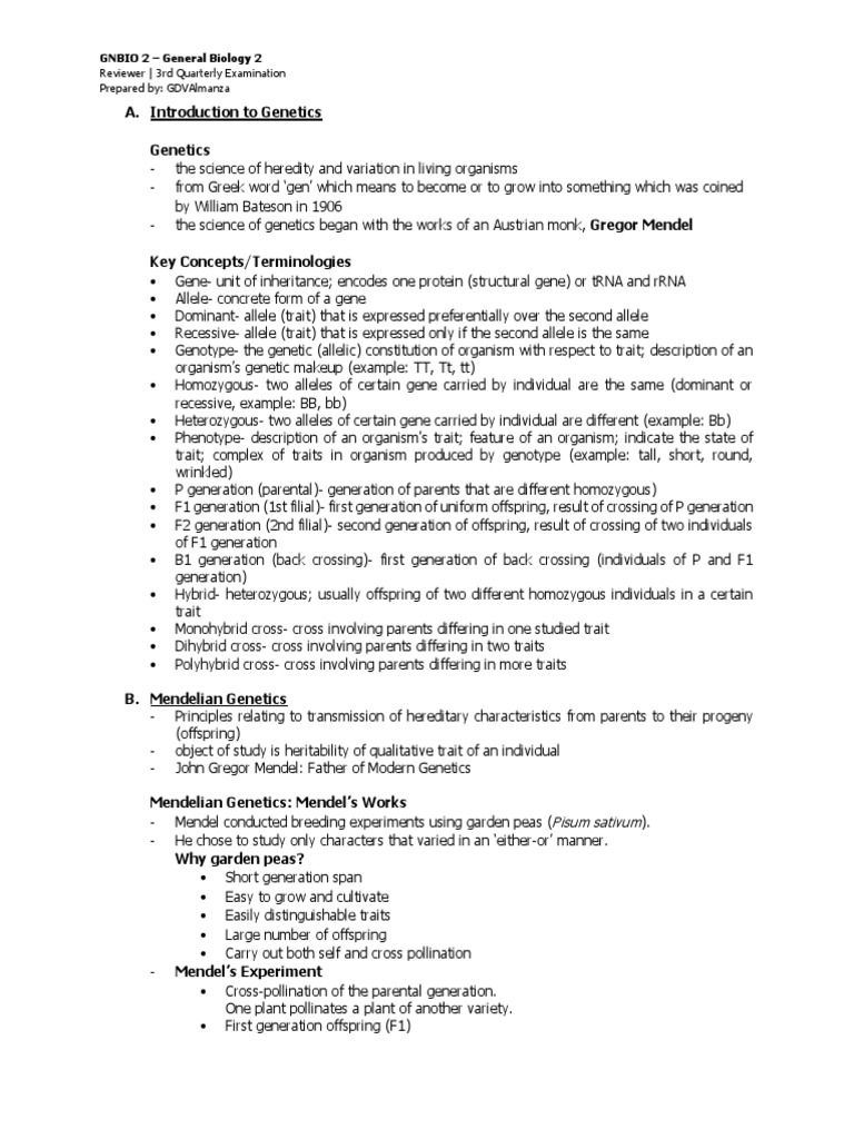 General Biology 2: Genetics Review | PDF | Dominance (Genetics) | Sex