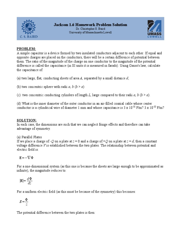 Jackson 1.6 Homework Problem Solution | Download Free PDF | Capacitance | Electric Field