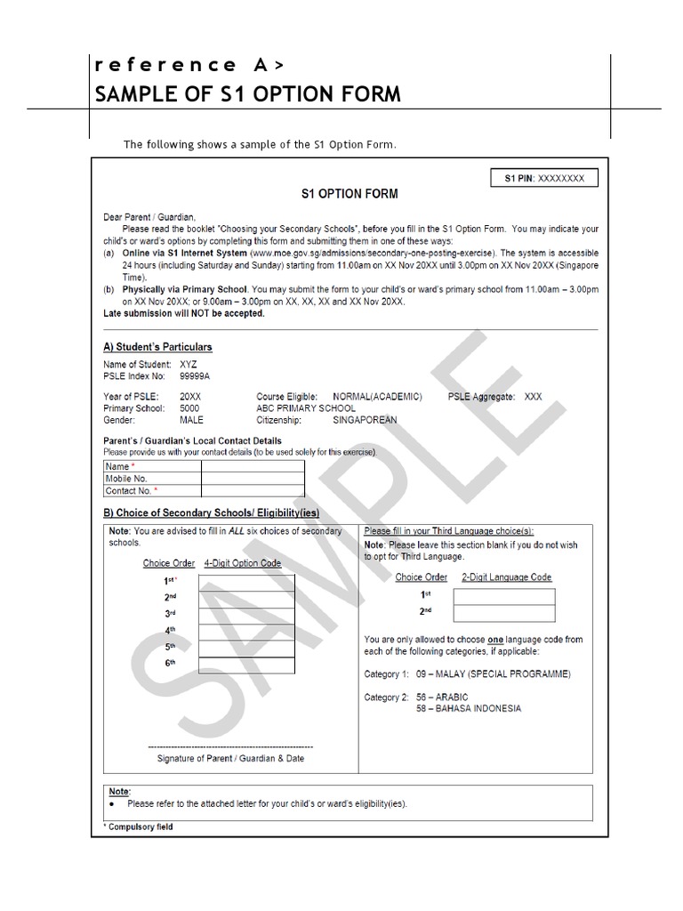 Sample of S1 Option Form: Reference A | PDF